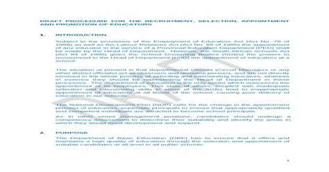 Pdf Draft Procedure For The Recruitment Selection Dokumentips