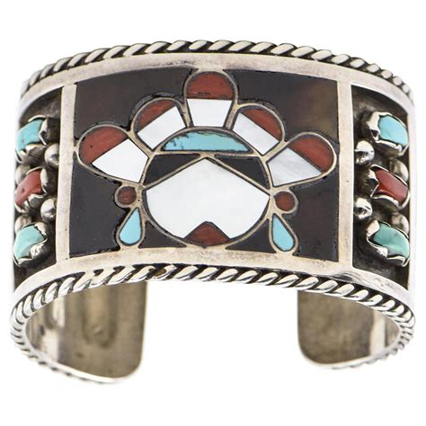 Modernist Native American Silver Gold And Turquoise Bracelet For Sale