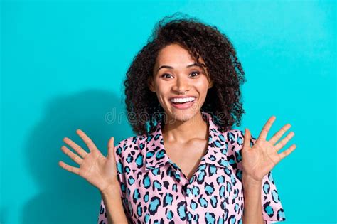 Photo Of Overjoyed Positive Optimistic Girl Wear Trendy Clothes Raise