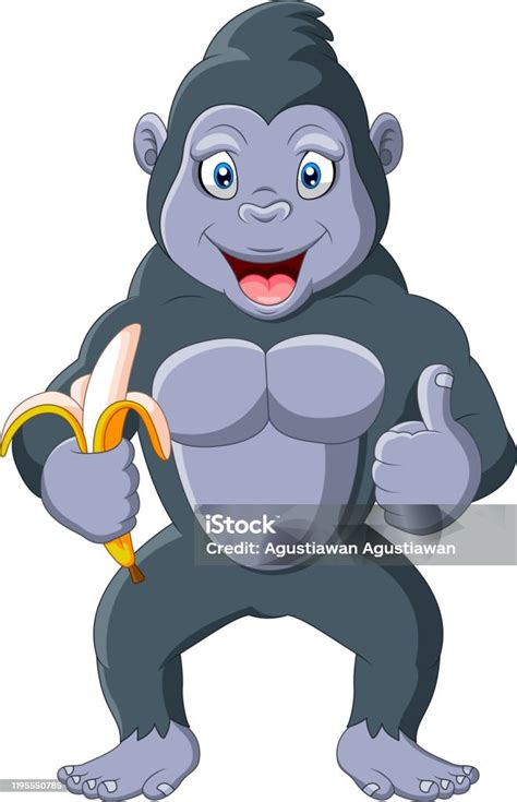Kartun Lucu Gorila Memegang Pisang Ilustrasi Stok Unduh Gambar
