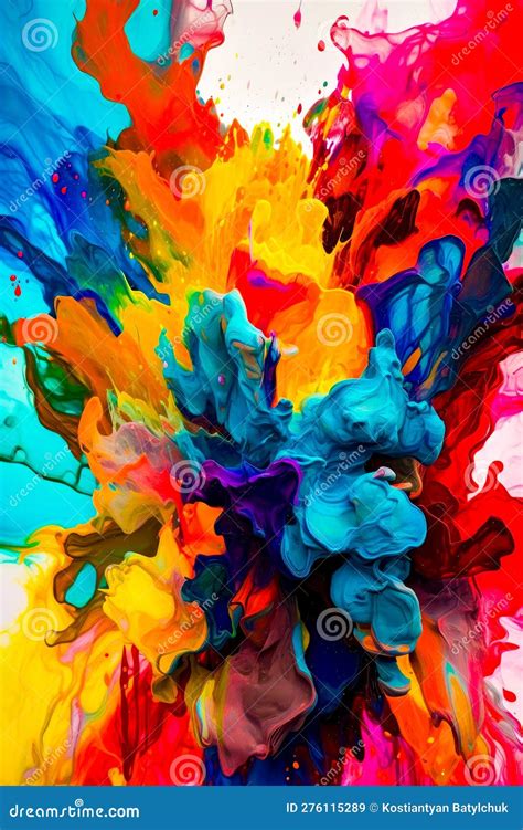 Abstract Painting Of Multicolored Paint On White Background Stock Photo