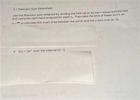 solved 5 1 ﻿riemann sum worksheetuse the riemann sum