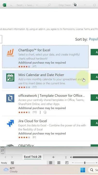 Excel Trick 28 Add A Beautiful Pop Up Calendar Add Ins In Ms Excel Shorts Youtube