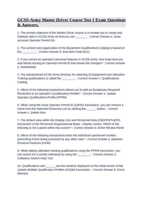 Gcss Army Master Driver Course Test 1 Exam Questions And Answers Exams Socialization And The