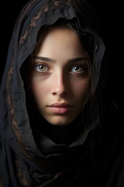 Premium Ai Image Sad Arab Girl Portrait Wearing Dark Hijab Face Of