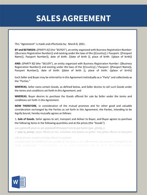 Contract For The Sale Of Goods Templates At