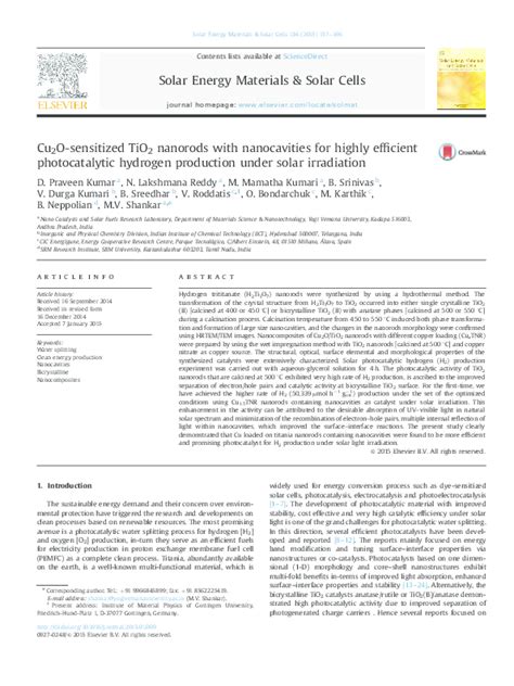 Pdf Cu2o Sensitized Tio2 Nanorods With Nanocavities For Highly Efficient Photocatalytic