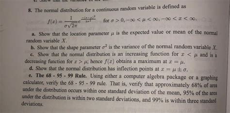 Solved The Normal Distribution For A Continuous Random Chegg