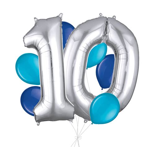 Bouquet De Ballons Chiffre 10 Argent Avec Ballons En Latex Bleu Des