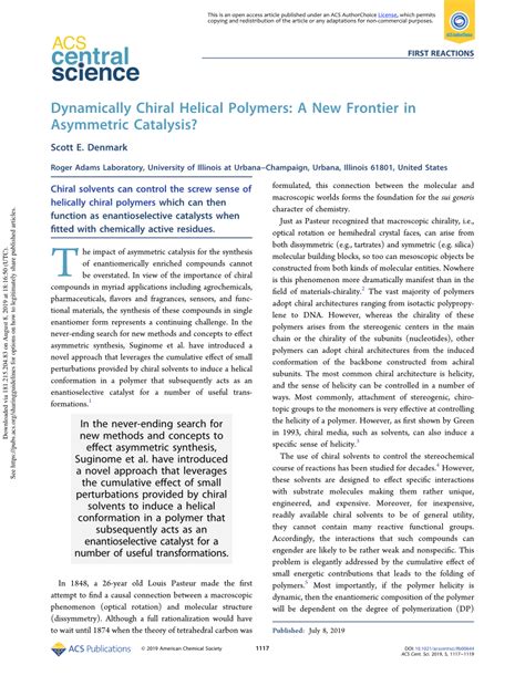 Pdf Dynamically Chiral Helical Polymers A New Frontier In Asymmetric