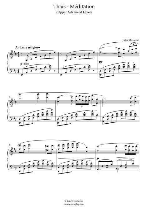 Thaïs Méditation Upper Advanced Level Massenet Piano Sheet Music