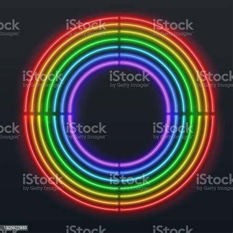 네온은 검은 색 배경에 격리 된 원의 모양에 서명합니다 벡터 템플릿 3d 일러스트레이션 0명에 대한 스톡 벡터 아트 및 기타