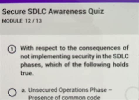 Secure Sdlc Awareness Quiz Module With Respect To The
