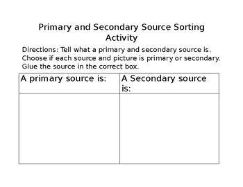 Primary And Secondary Sources Sorting Activity Primary And Secondary