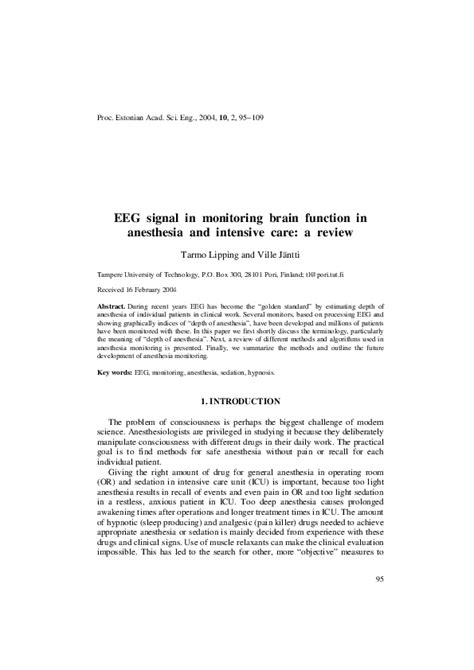 Pdf Eeg Signal In Monitoring Brain Function In Anesthesia And