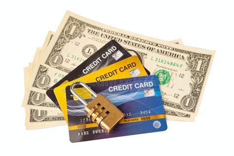Credit Card With Password Key Lock And Us Dollar Banknotes On White