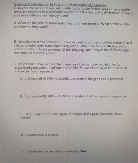 Solved Question 8 Introduction To Eukaryotic Chegg