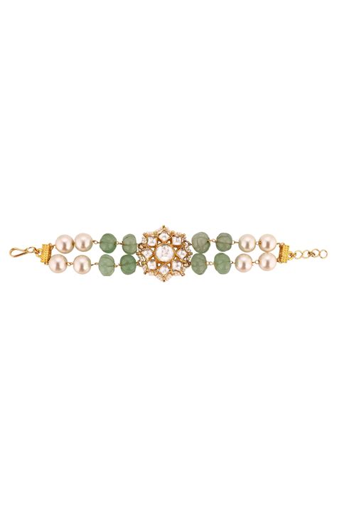 Buy Riana Jewellery Pearl Jadtar Stone Embellished Bracelet Online