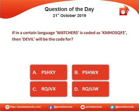 QOTD Logical Reasoning Coding Decoding 21 Oct 2019