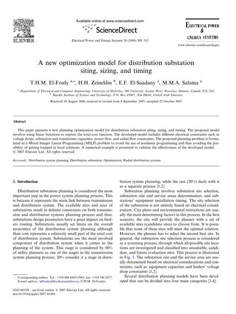 Pdf A New Optimization Model For Distribution Substation Siting