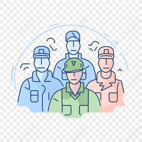 제복을 입은 네 사람이 있는 삽화 벡터스케치개요 Png 일러스트 무료 다운로드 Lovepik