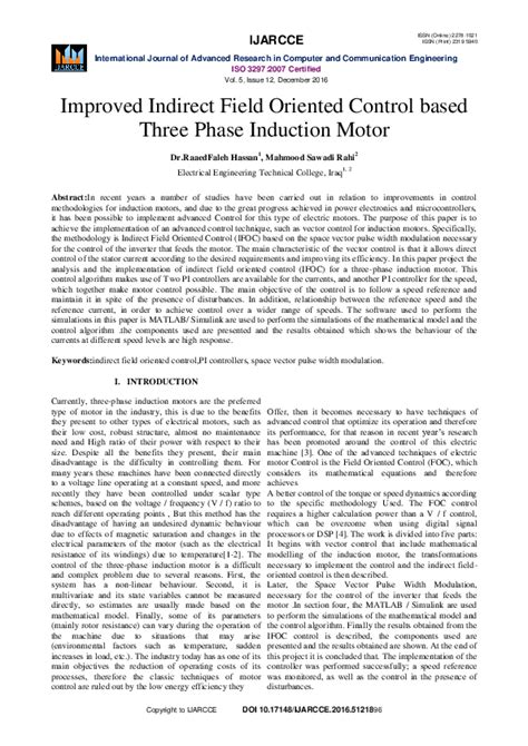 Pdf Improved Indirect Field Oriented Control Based Three Phase