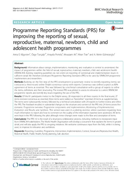 Pdf Programme Reporting Standards Prs For Improving The Reporting