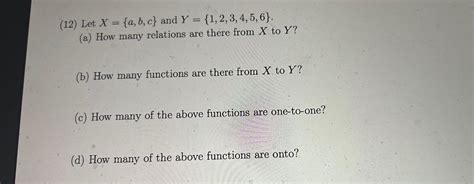 solved 12 ﻿let x {a b c} ﻿and y {1 2 3 4 5 6} a ﻿how