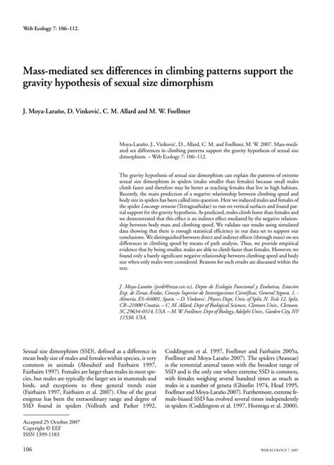 Pdf Mass Mediated Sex Differences In Climbing Patterns Support The