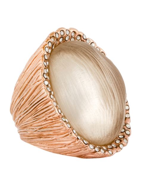 Alexis Bittar Lucite And Crystal Cocktail Ring Gold Tone Metal Cocktail