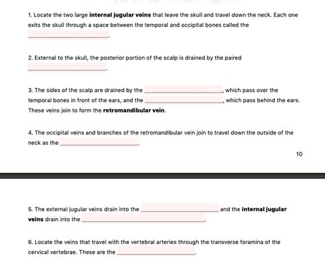 SOLVED Locate The Two Large Internal Jugular Veins That Eave The Skull