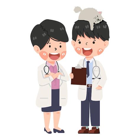 남성과 여성 의사 만화 프리미엄 벡터