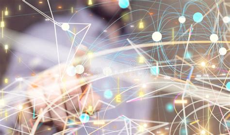 Person Pointing At A Network Of Data With Connecting Dots Stock Illustration Illustration Of