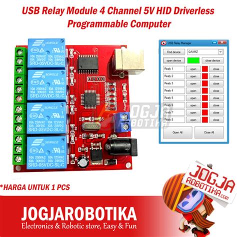 Jual USB Relay Module 4 Channel 5V USB HID Driverless Programmable Computer Kab Sleman
