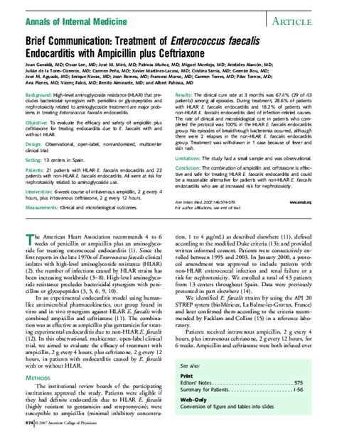 Pdf Brief Communication Treatment Of Enterococcus Faecalis Endocarditis With Ampicillin Plus