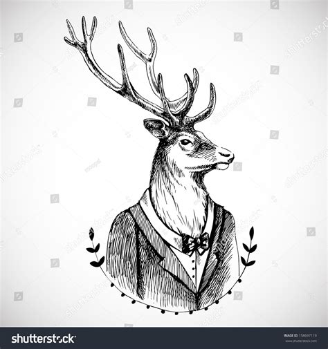 Portrait Deer Tuxedo Hand Drawn Vector Stock Vector Royalty Free