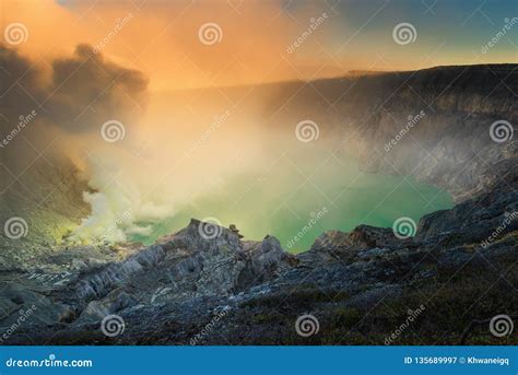 Landscape Of Kawah Ijen Crater Indonesia At Sunrise Beautiful Scene Of Natural Ijen Volcano