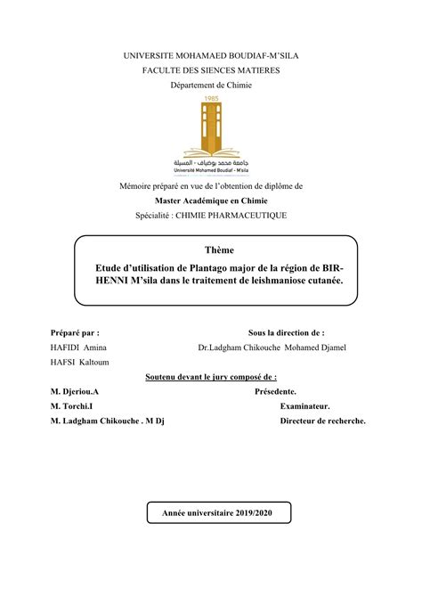 HENNI M sila Dans Le Traitement De Leishmaniose Cutanée DocsLib