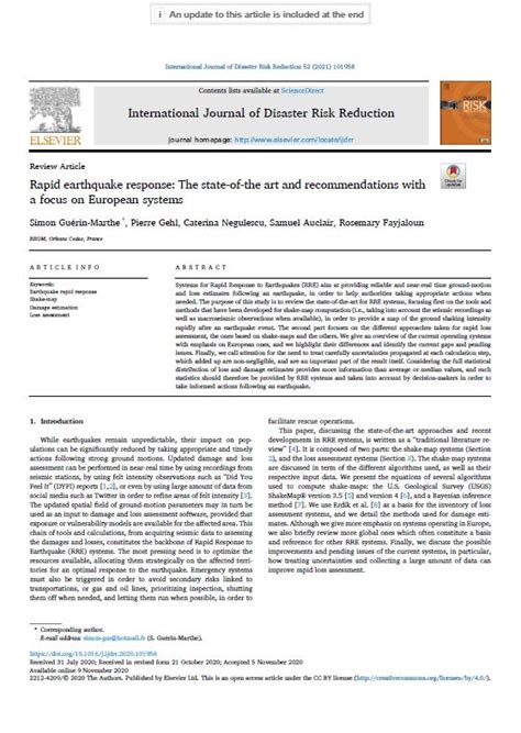 Rapid Earthquake Response The State Of The Art And Recommendations