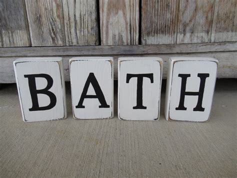 Primitive Bath Wooden Block Letter Set Of 4 With Color Choices Etsy
