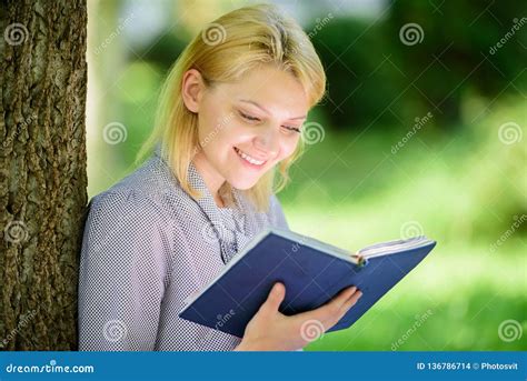 Girl Interested Sit Park Read Book Nature Background Reading Inspiring