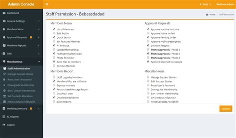 Permissions Options For Staff M Plus Responsive Matrimony Script
