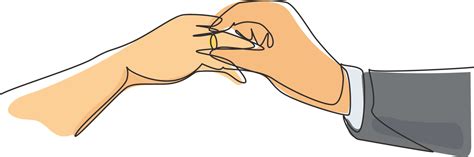 Continuous One Line Drawing Groom Putting Ring On Brides Finger During