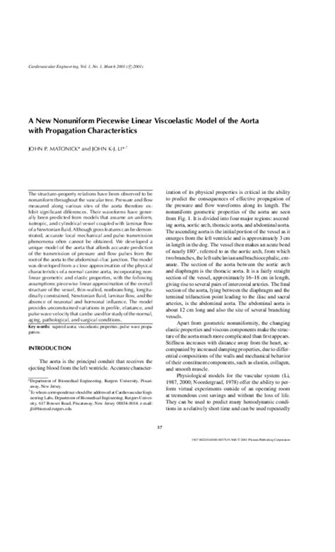 Pdf A New Nonuniform Piecewise Linear Viscoelastic Model Of The Aorta With Propagation