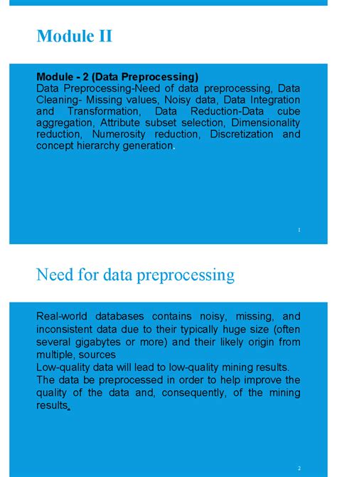MOD 2P Data Mining Module II Module 2 Data Preprocessing Data