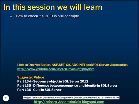 Sql Server Net And C Video Tutorial How To Check Guid Is Null Or
