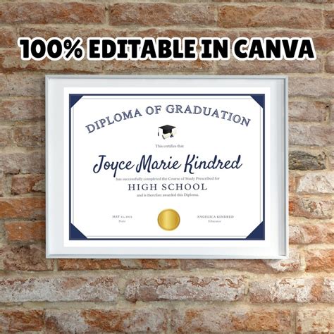 Printable School Diploma Middle School High School Certificate Eighth