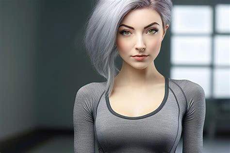 Premium Ai Image Portrait Of A Beautiful Blonde Woman In Grey Sportswear