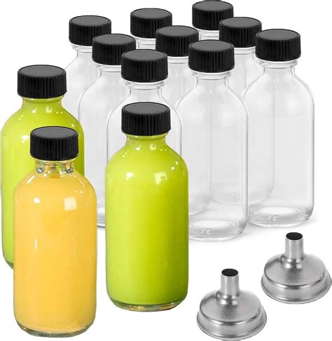 12 Pack 2 Oz Small Clear Glass Bottles Wlid And 3 Stainless Steel