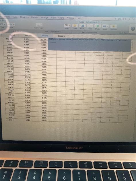 4 using the data on the retums worksheet create a